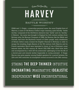 Harvey Personalized Name Meaning Art Prints – Name Stories
