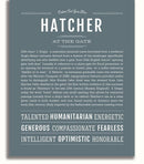 Hatcher Personalized Name Meaning Art Prints – Name Stories