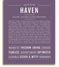 Haven Personalized Name Meaning Art Prints – Name Stories