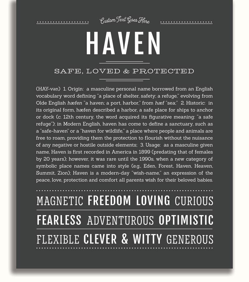 Haven Personalized Name Meaning Art Prints – Name Stories