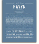 Havyn Personalized Name Meaning Art Prints – Name Stories