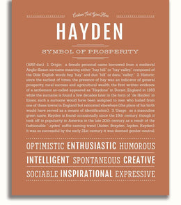Hayden Personalized Name Meaning Art Prints – Name Stories