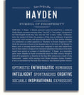 Hayden Personalized Name Meaning Art Prints – Name Stories