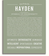 Hayden Personalized Name Meaning Art Prints – Name Stories