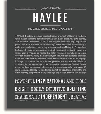 Haylee Personalized Name Meaning Art Prints – Name Stories