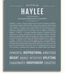 Haylee Personalized Name Meaning Art Prints – Name Stories