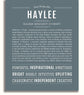 Haylee Personalized Name Meaning Art Prints – Name Stories