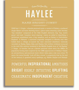 Haylee Personalized Name Meaning Art Prints – Name Stories