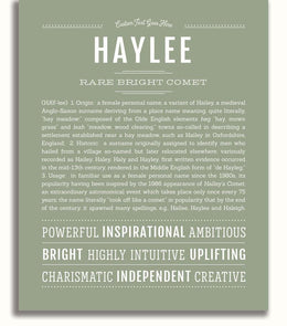 Haylee Personalized Name Meaning Art Prints – Name Stories