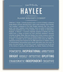 Haylee Personalized Name Meaning Art Prints – Name Stories