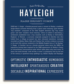 Hayleigh Personalized Name Meaning Art Prints – Name Stories