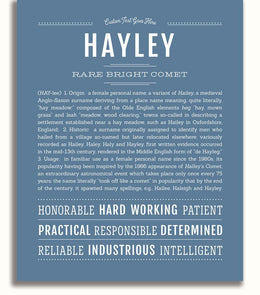 Hayley Personalized Name Meaning Art Prints – Name Stories