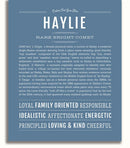 Haylie Personalized Name Meaning Art Prints – Name Stories