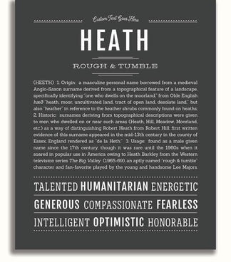 Heath Personalized Name Meaning Art Prints – Name Stories