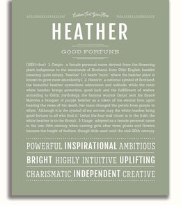 Heather Personalized Name Meaning Art Prints – Name Stories