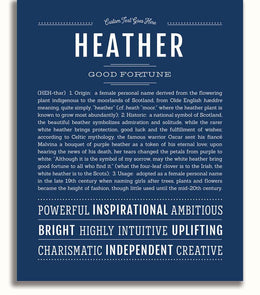 Heather Personalized Name Meaning Art Prints – Name Stories