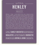Henley Personalized Name Meaning Art Prints – Name Stories