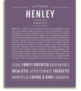 Henley Personalized Name Meaning Art Prints – Name Stories