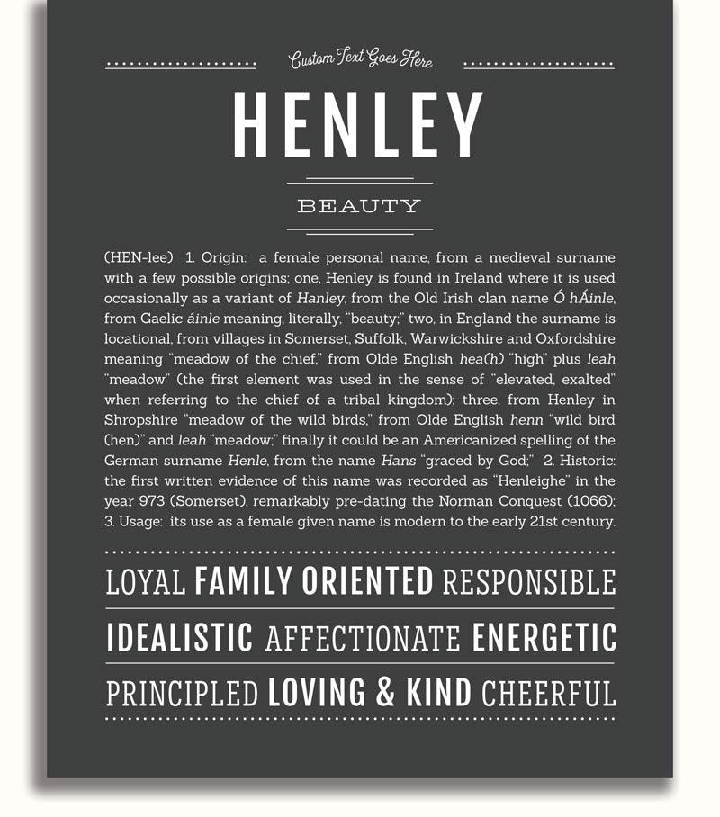 Henley Personalized Name Meaning Art Prints – Name Stories