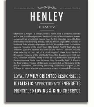 Henley Personalized Name Meaning Art Prints – Name Stories