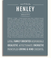 Henley Personalized Name Meaning Art Prints – Name Stories