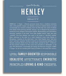 Henley Personalized Name Meaning Art Prints – Name Stories