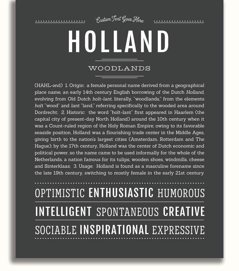 Holland Personalized Name Meaning Art Prints – Name Stories