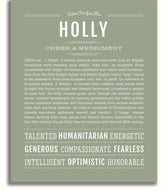 Holly Personalized Name Meaning Art Prints – Name Stories