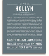 Hollyn Personalized Name Meaning Art Prints – Name Stories