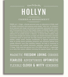 Hollyn Personalized Name Meaning Art Prints – Name Stories
