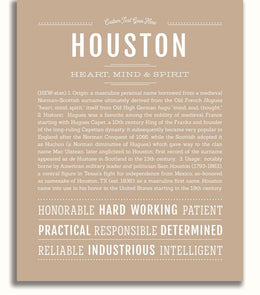 Houston Personalized Name Meaning Art Prints – Name Stories