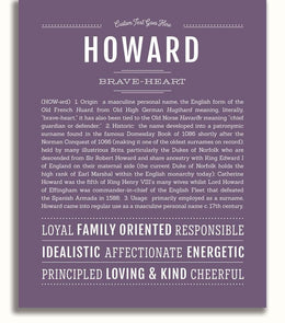 Howard Personalized Name Meaning Art Prints – Name Stories
