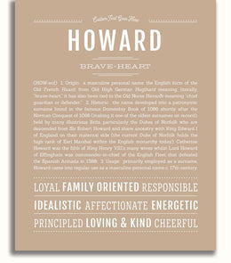 Howard Personalized Name Meaning Art Prints – Name Stories