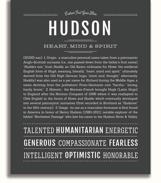 Hudson Personalized Name Meaning Art Prints – Name Stories