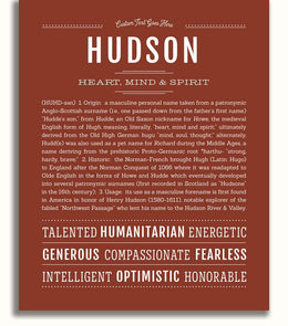 Hudson Personalized Name Meaning Art Prints – Name Stories