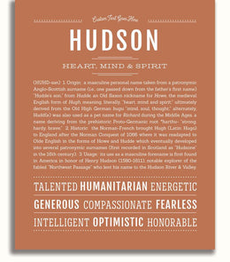 Hudson Personalized Name Meaning Art Prints – Name Stories