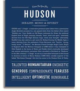Hudson Personalized Name Meaning Art Prints – Name Stories