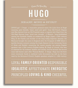 Hugo Personalized Name Meaning Art Prints – Name Stories