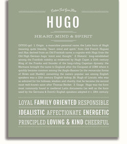 Hugo Personalized Name Meaning Art Prints – Name Stories