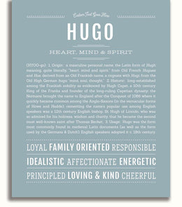 Hugo Personalized Name Meaning Art Prints – Name Stories