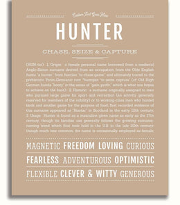 Hunter Personalized Name Meaning Art Prints – Name Stories
