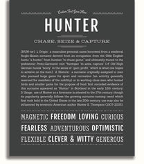 Hunter Personalized Name Meaning Art Prints – Name Stories