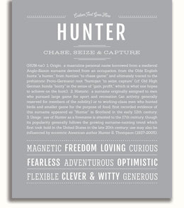 Hunter Personalized Name Meaning Art Prints – Name Stories