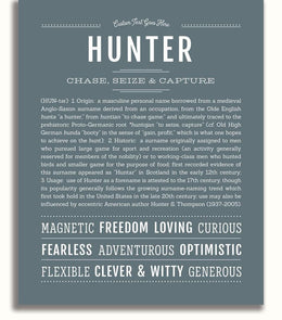 Hunter Personalized Name Meaning Art Prints – Name Stories