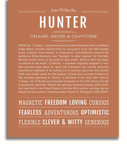 Hunter Personalized Name Meaning Art Prints – Name Stories