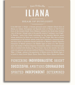 Iliana Personalized Name Meaning Art Prints – Name Stories