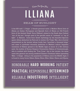 Illiana Personalized Name Meaning Art Prints – Name Stories