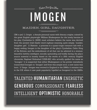 Imogen Personalized Name Meaning Art Prints – Name Stories