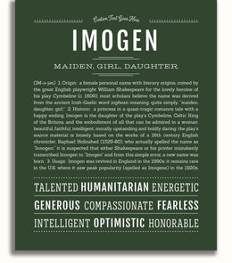 Imogen Personalized Name Meaning Art Prints – Name Stories