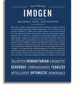Imogen Personalized Name Meaning Art Prints – Name Stories